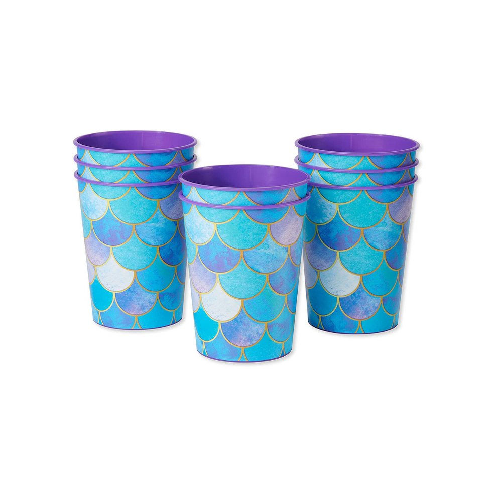 16 Oz Reusable Mermaid Party Cups - 8-Count Set for Magical ...